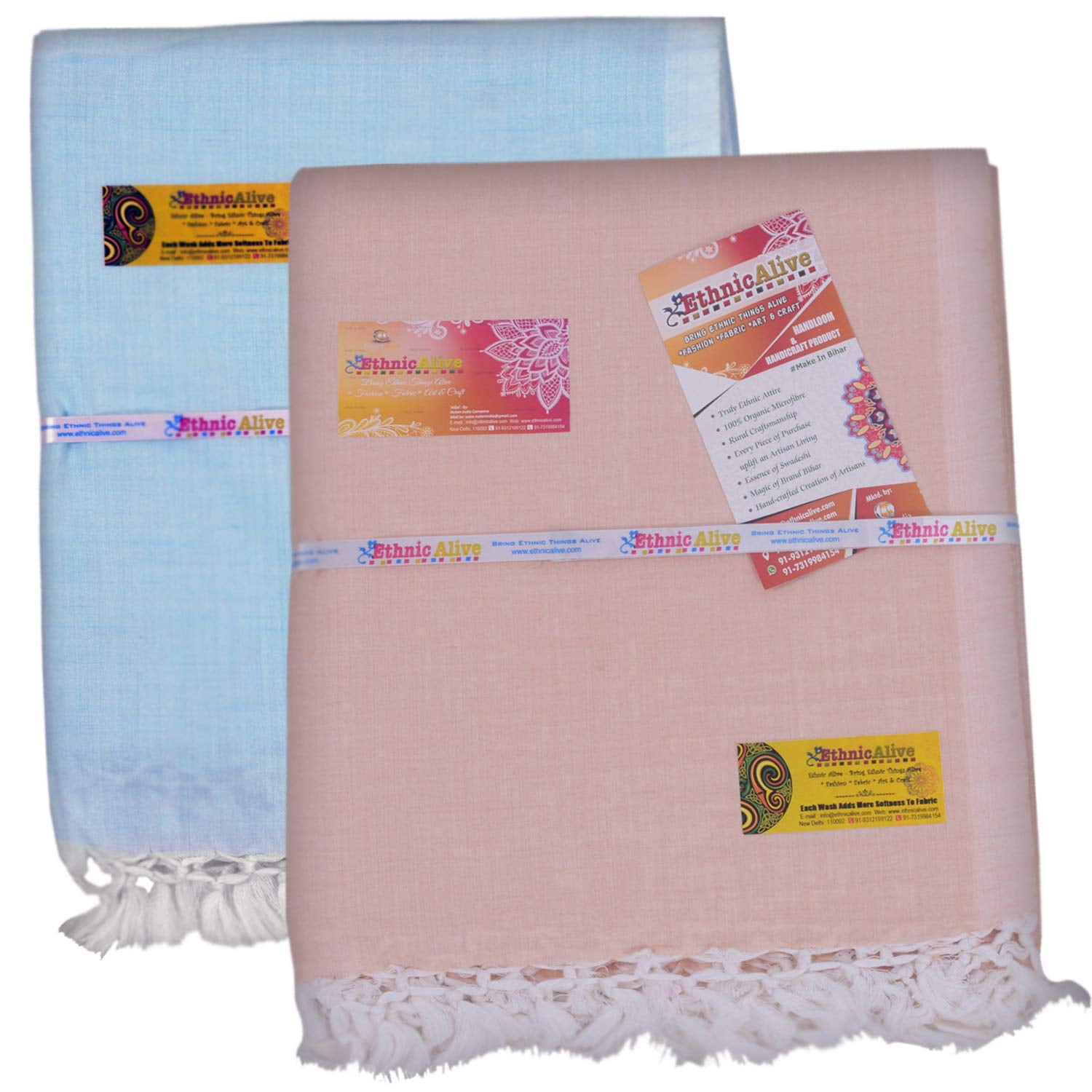EthnicAlive Bhagalpuri Handloom Organic Blue and Peach Combo Pack Silk ...