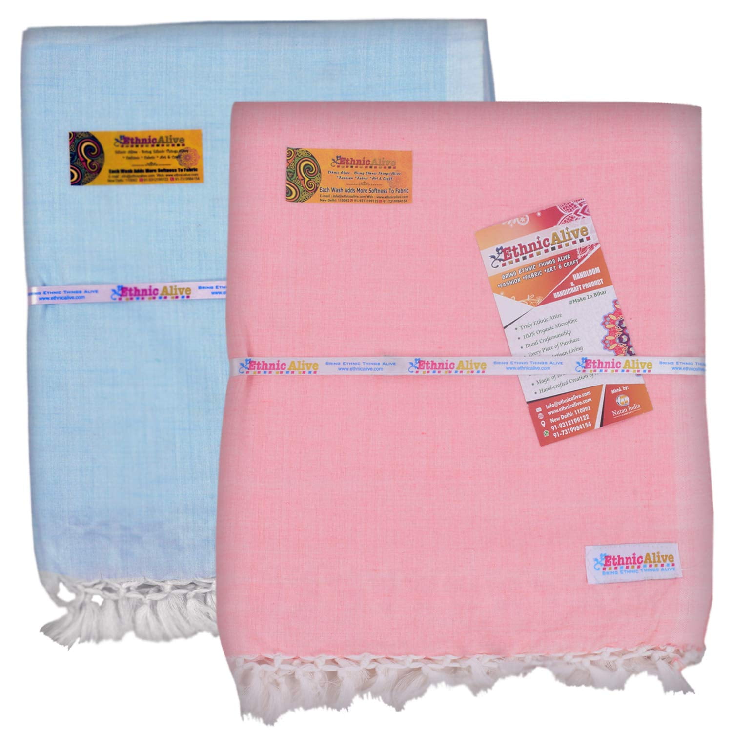EthnicAlive Bhagalpuri Handloom Organic Soft Pure Cotton Blue and Red ...