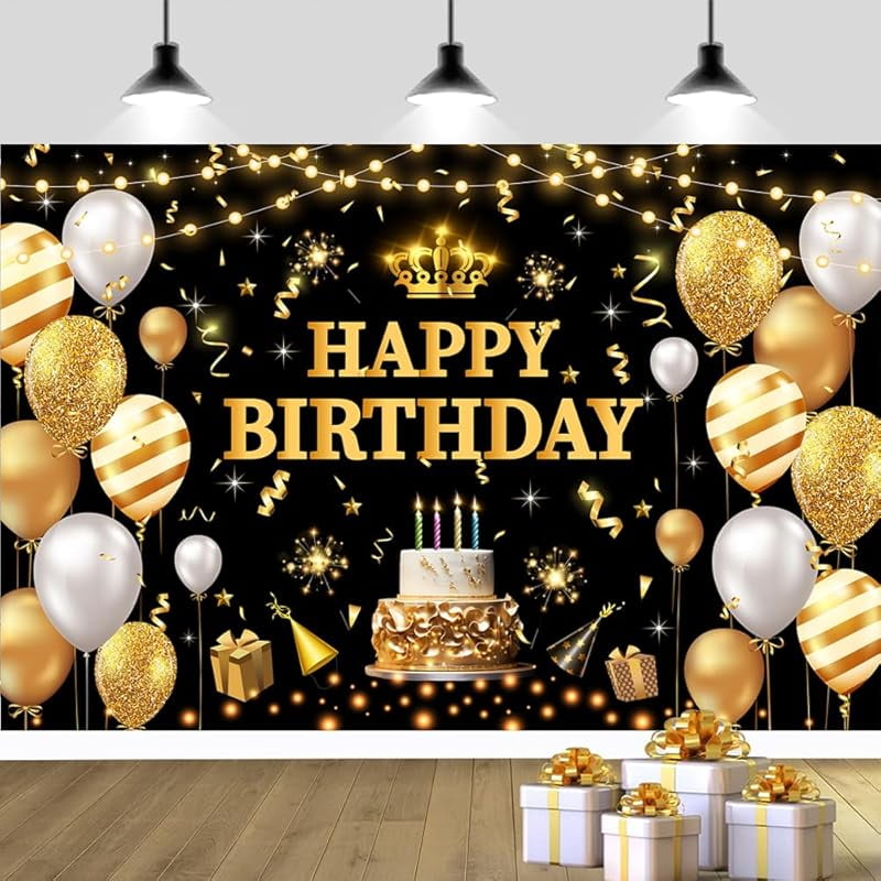 Ethyie Black Colorful Happy Birthday Backdrops Cloth 3.6X5.9ft Bday ...