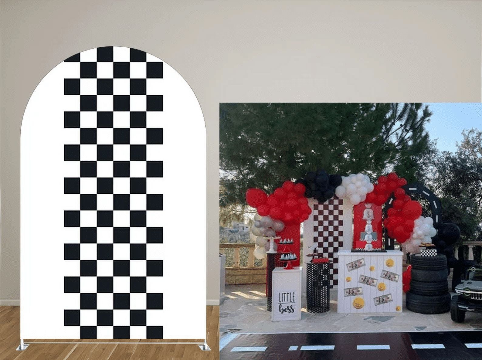 Ethyie-Boy Racing Arch Cover - Checkered Flag Route 66 Backdrop for Car ...