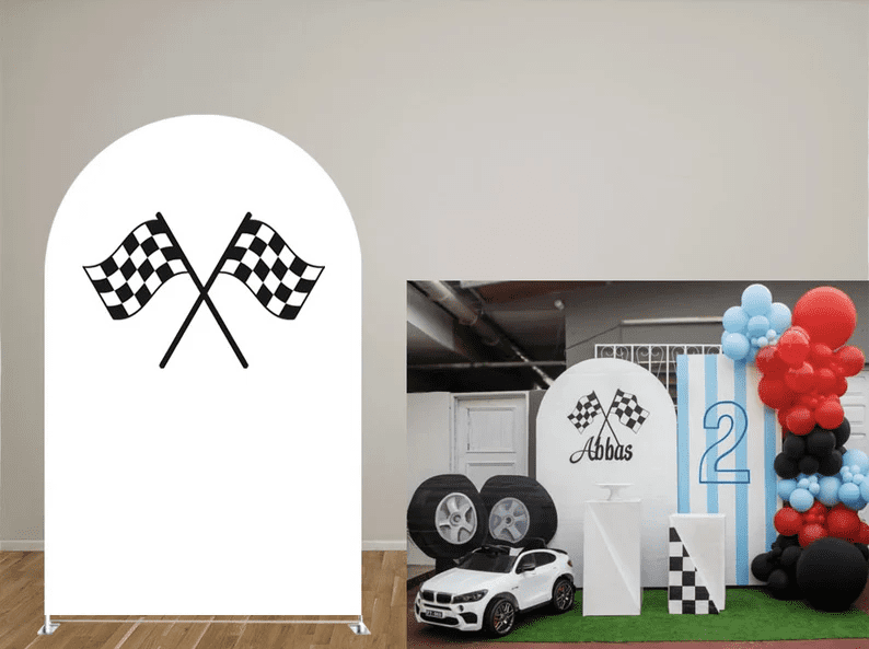 Ethyie-Boy Racing Arch Cover - Checkered Flag Route 66 Backdrop for Car ...