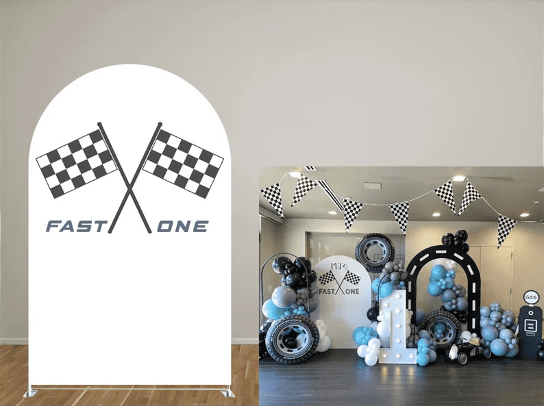 Ethyie-Boy Racing Arch Cover - Checkered Flag Route 66 Backdrop for Car ...