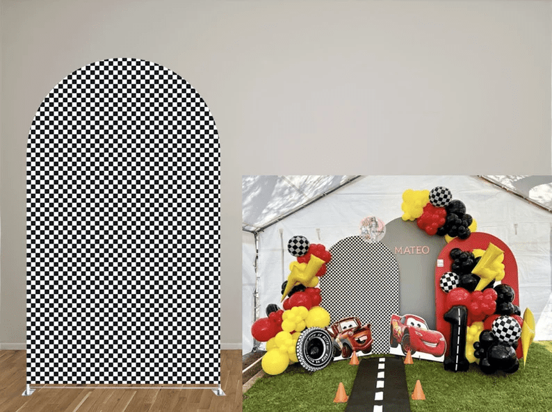 Ethyie-Boy Racing Arch Cover - Checkered Flag Route 66 Backdrop for Car ...