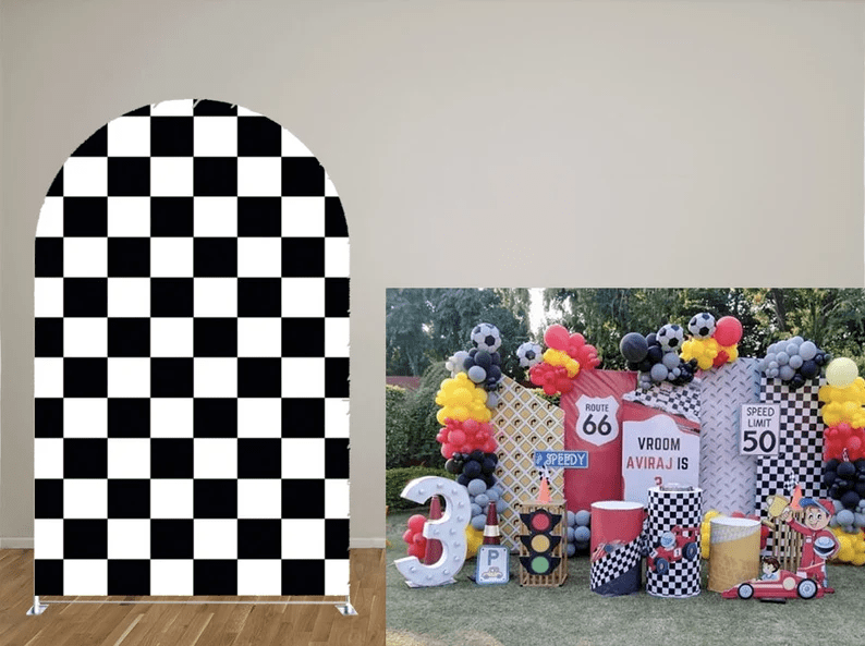 Ethyie-Boy Racing Arch Cover - Checkered Flag Route 66 Backdrop for Car ...