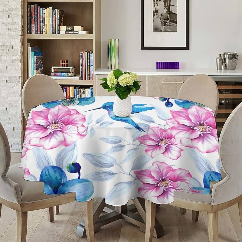 Ethyie Floral Hummingbirds Table Cloth Round Tropical Flowers Reusable ...