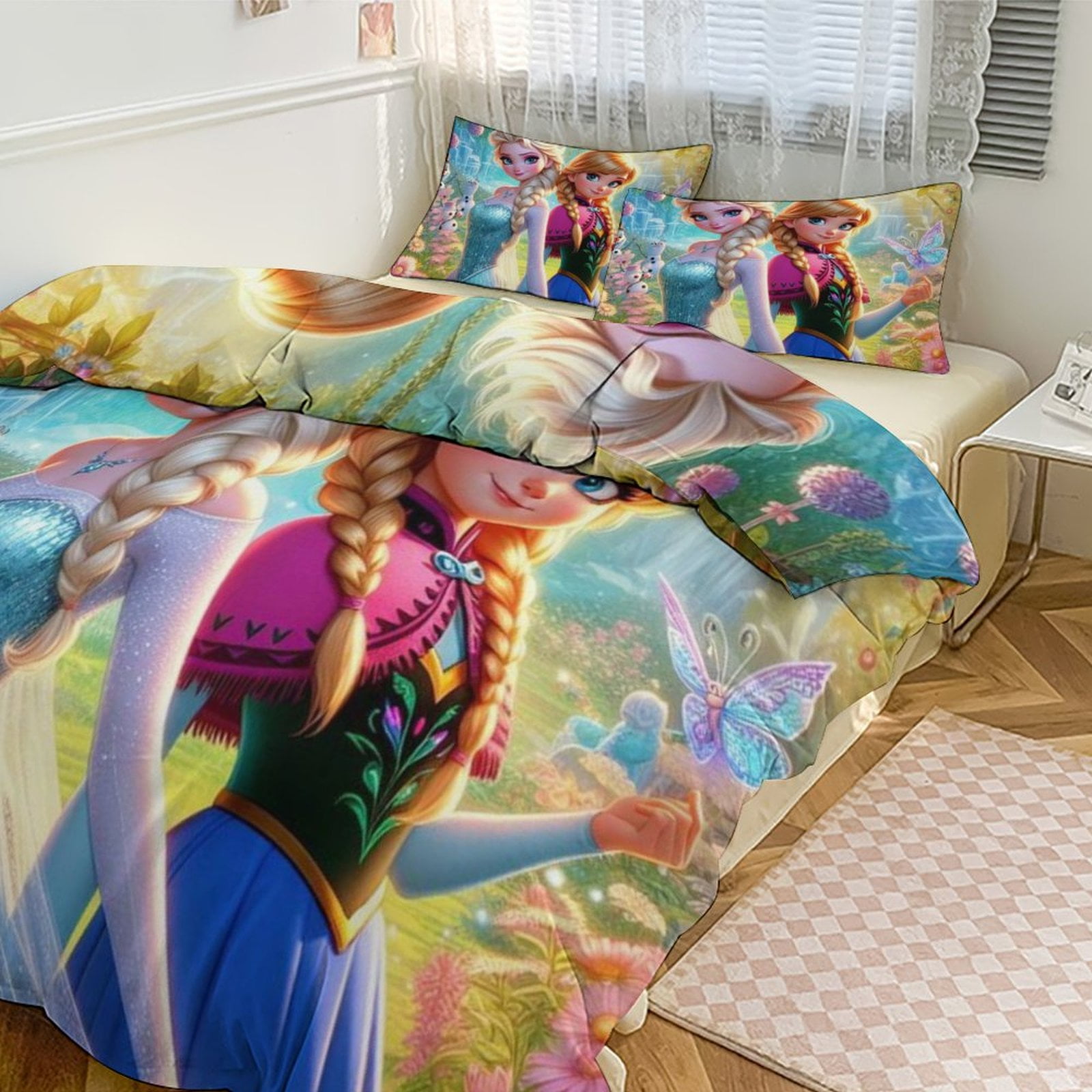 Ethyie Frozen Cartoon Bed Sheet Set 3-Piece Bedding Set Cute Bedroom Decoration Multiple Sizes ...