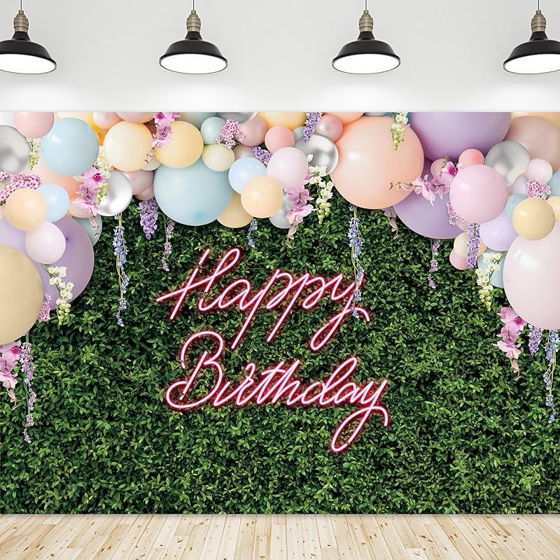 Ethyie Happy Birthday Backdrop for Women Neon Flower Wall Pink Rose ...