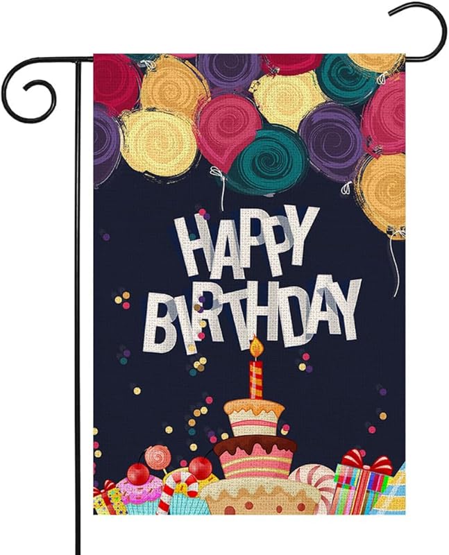 Ethyie Happy Birthday Garden Flags 12" x 18" Gift Party Small Yard Signs Vertical Double Sided ...