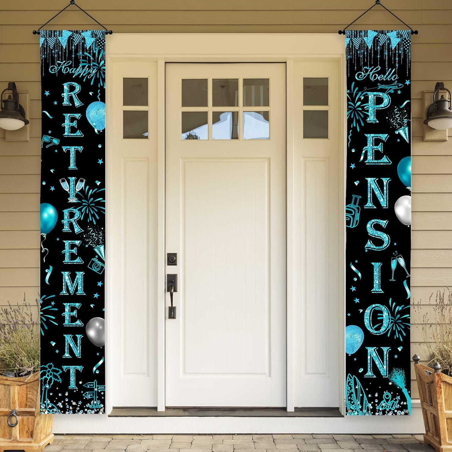 Ethyie Happy Retirement Porch Banner Goodbye Tension Hello Pension Teal ...