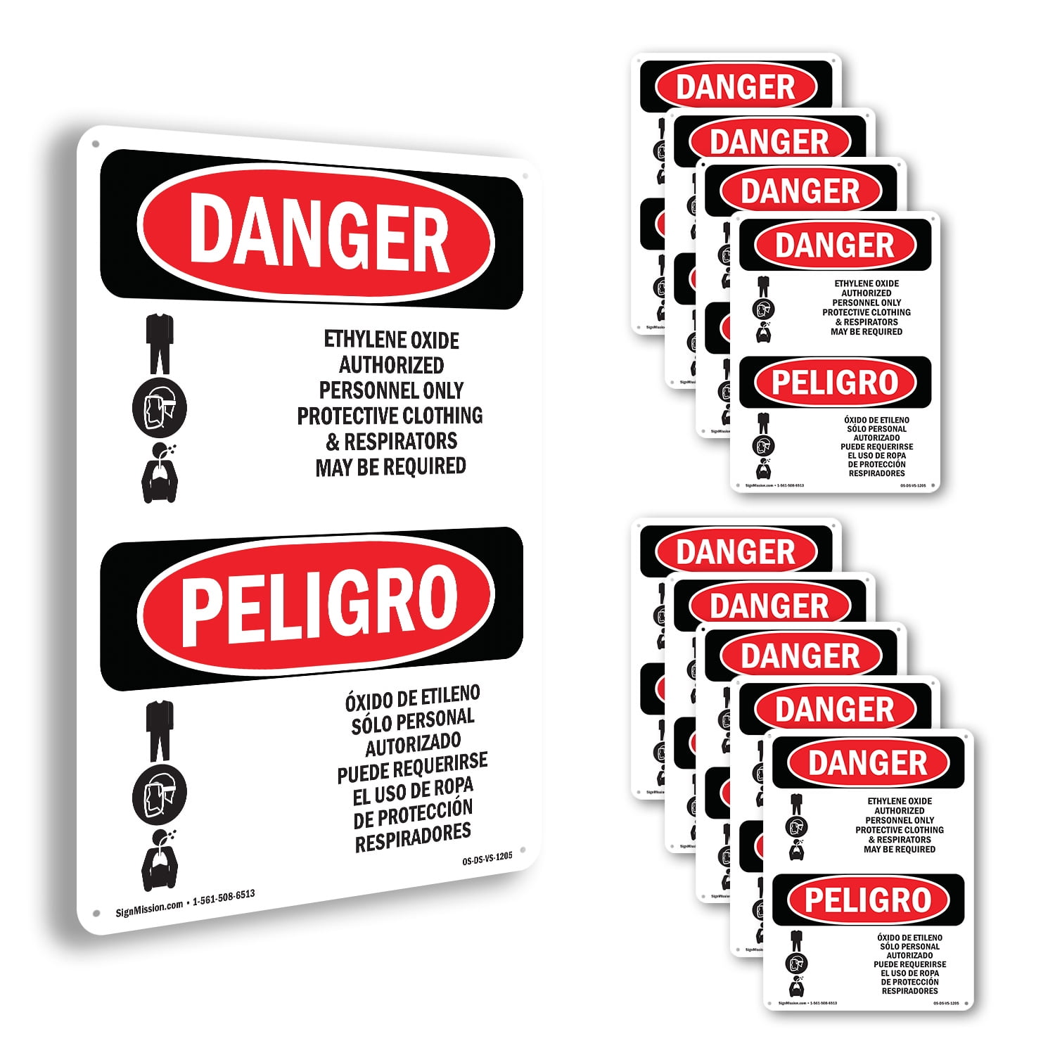 Ethylene Oxide Authorized Only Bilingual OSHA Danger Rigid Plastic Sign ...