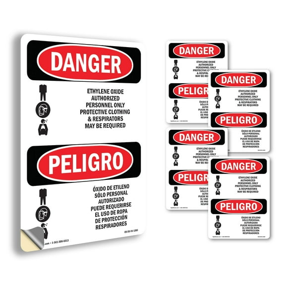Ethylene Oxide Authorized Only Bilingual OSHA Danger Vinyl Decal Label ...