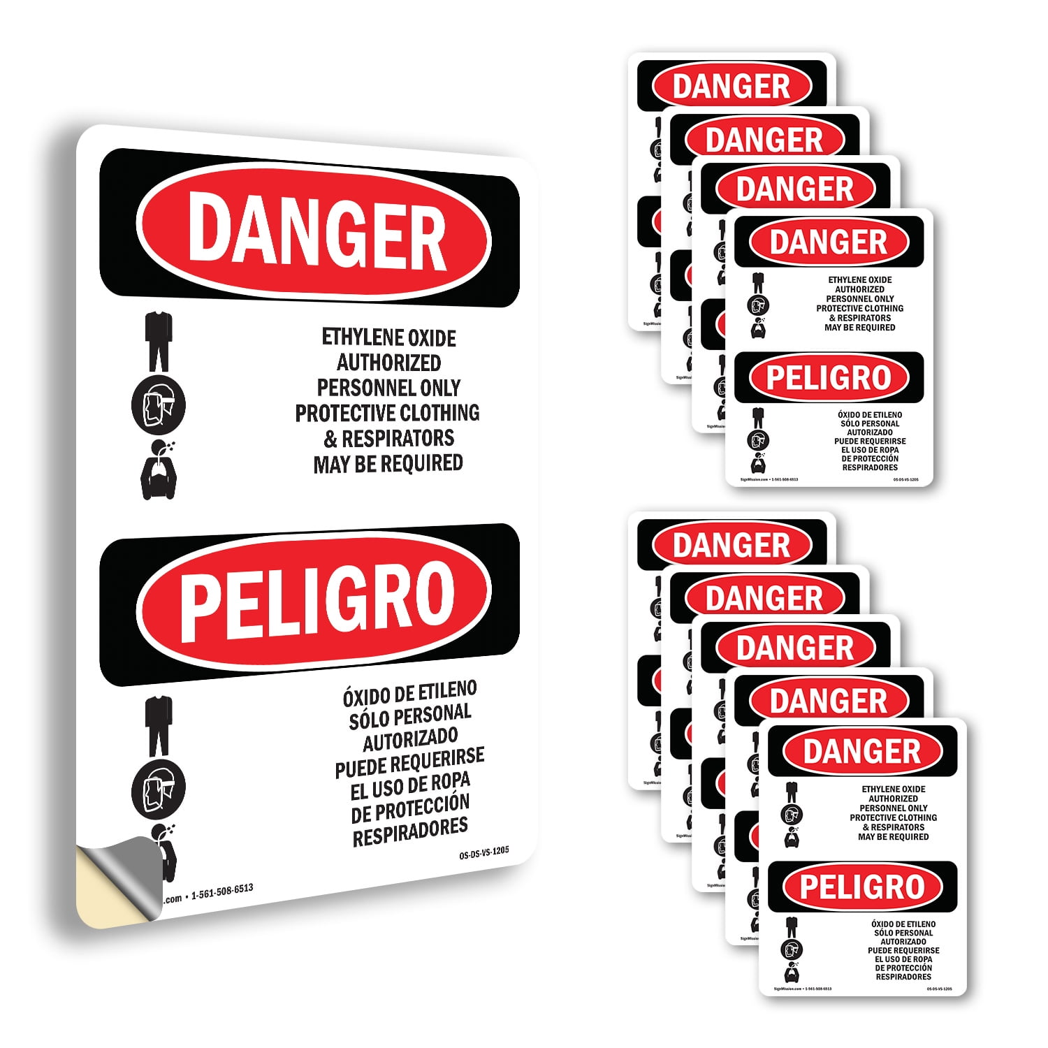 Ethylene Oxide Authorized Only Bilingual OSHA Danger Vinyl Decal Label ...