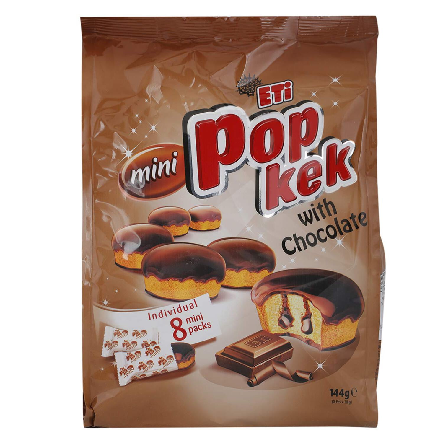 Eti Popkek Mini Cake With Chocolate, Turkish, Pack of 3 x 8 Mini Cakes ...