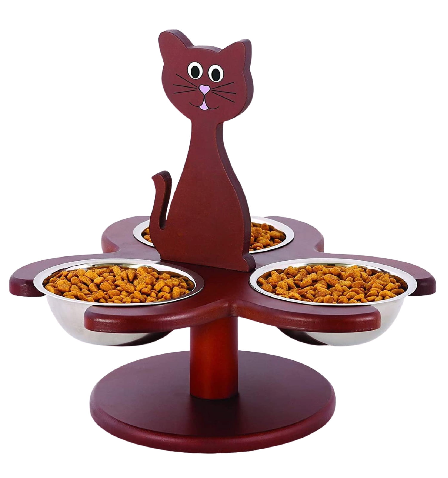 Etna Elevated Cat Bowls with Stand - Wooden 3-Bowl Pet Feeder for ...
