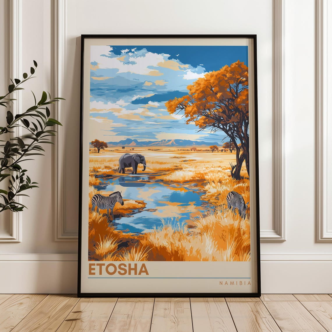 Etosha National Park Travel Poster - Namibia Wall Art Print, Savanah ...
