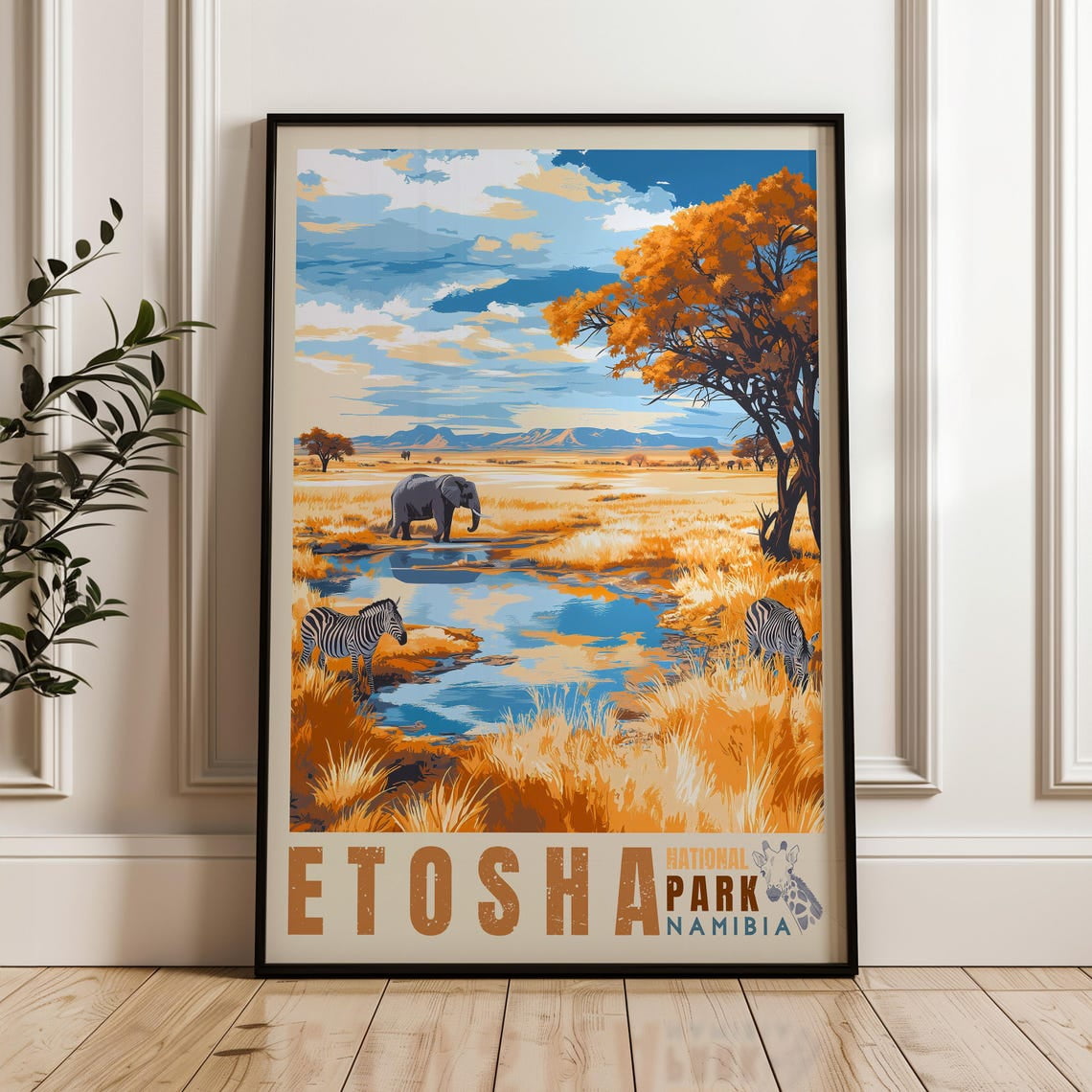 Etosha National Park Travel Poster - Namibia Wall Art Print, Savanah ...
