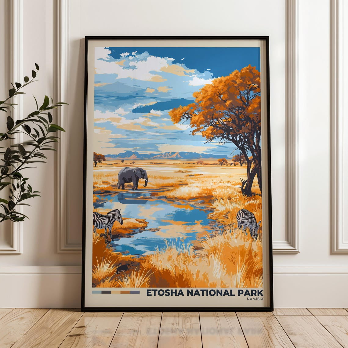 Etosha National Park Travel Poster - Namibia Wall Art Print, Savanah ...