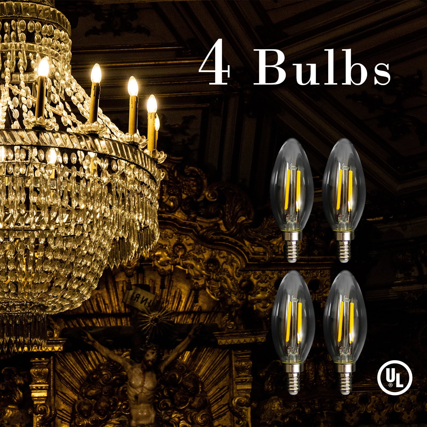 EtroLighting [4 PC] E12 Based 120V 4W 2700K Dimmable Candelabra LED Light Bulbs UL Listed ...