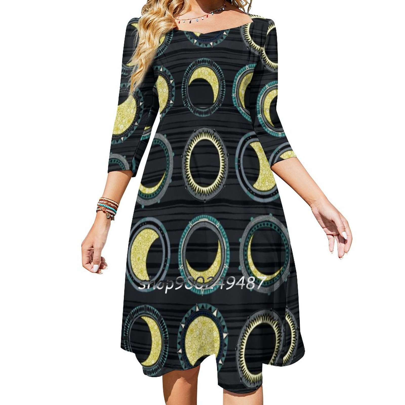 Etruscan Bucchero Pottery Square Neck Dress New Plus Size Elegant Women Waist Tight Dress