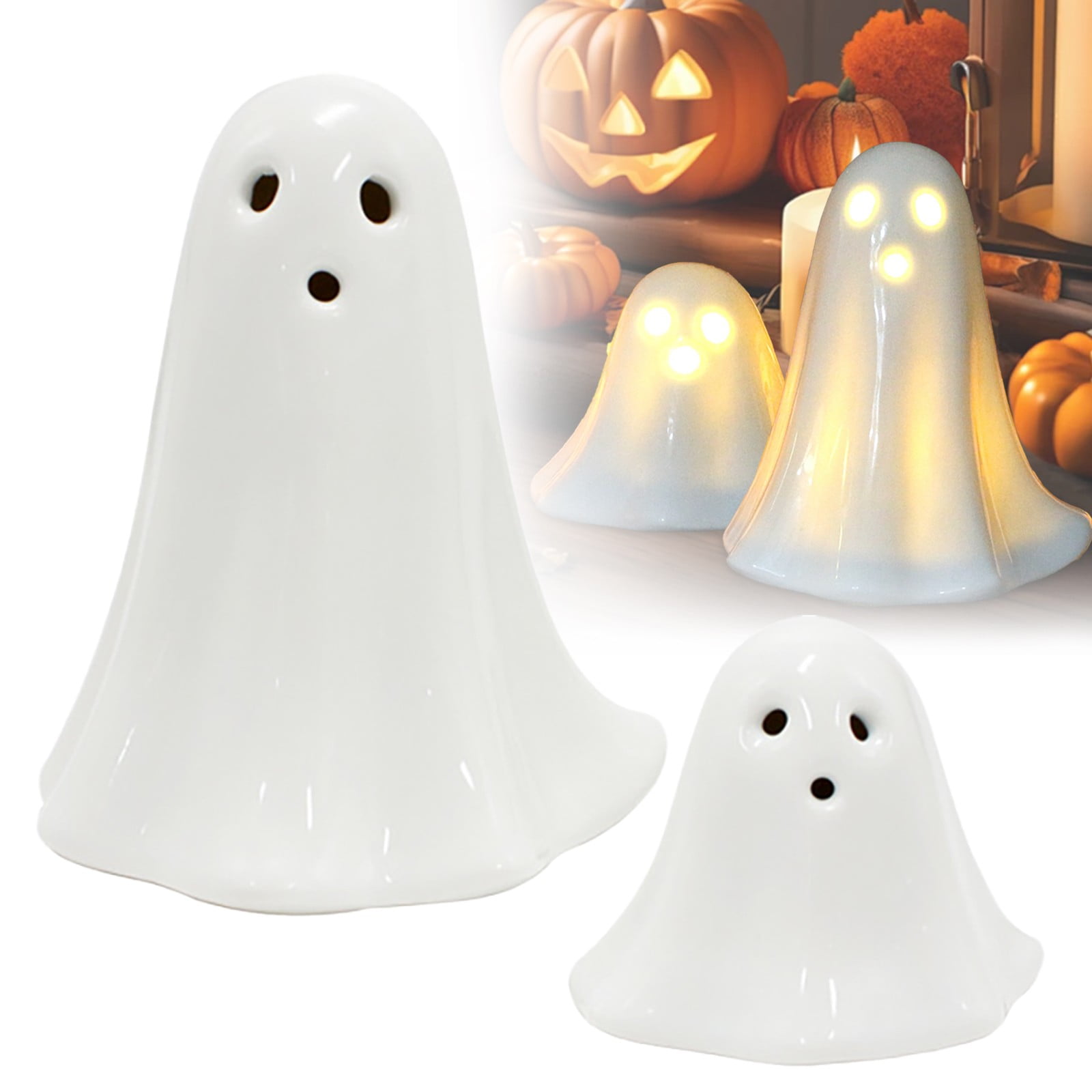 Etsjal Ceramic Small White Figurine 2 Light Up Decor Small LED ...
