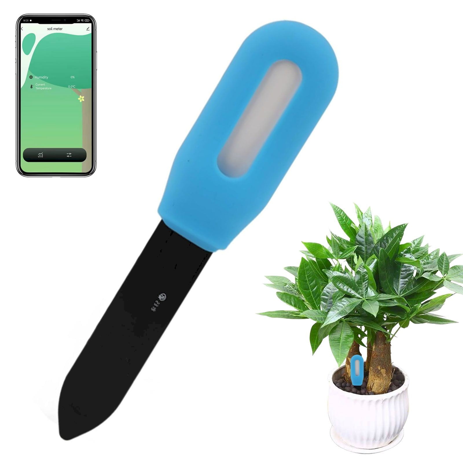 Etsjal Smart Plant Soil Moisture Meter + App Bluetooth Soil Sensor ...