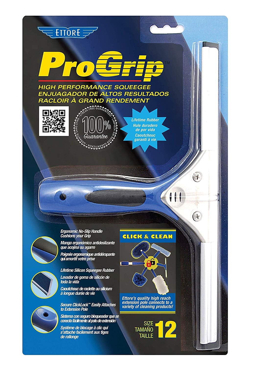 Ettore ProGrip Window Squeegee - Silicone Streak-Free Rubber - 12 in ...