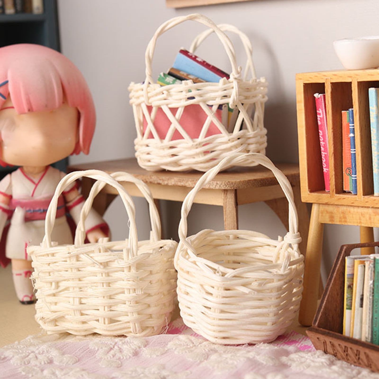 Ettsollp 1:12 Mini Basket Realistic Woven High Reduction Handmade ...