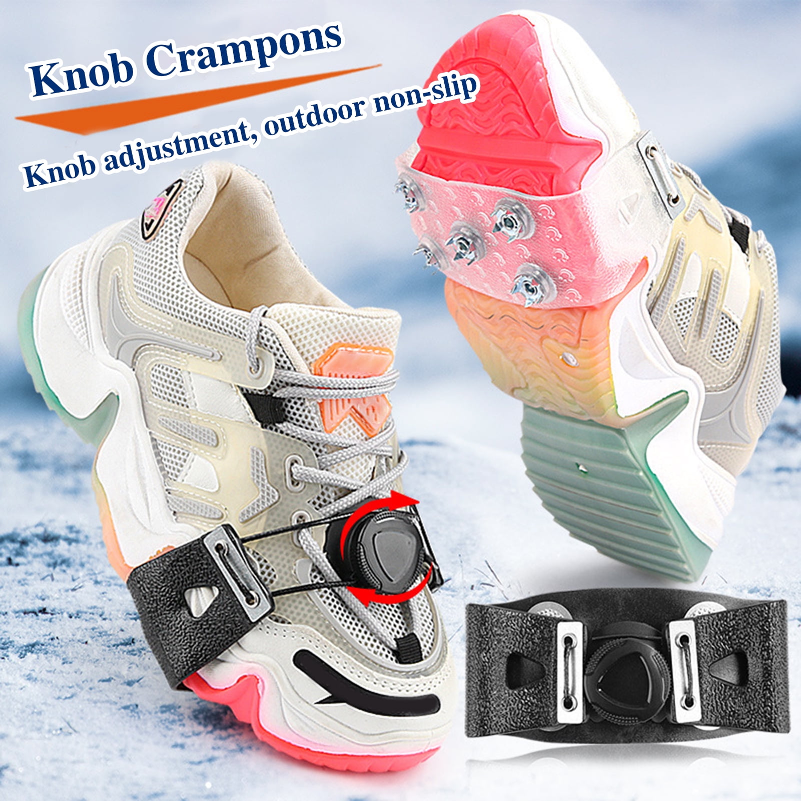 Ettsollp 1 Pair Ice Cleats Shoes Crampons with 5 Steel Studs Adjustable ...