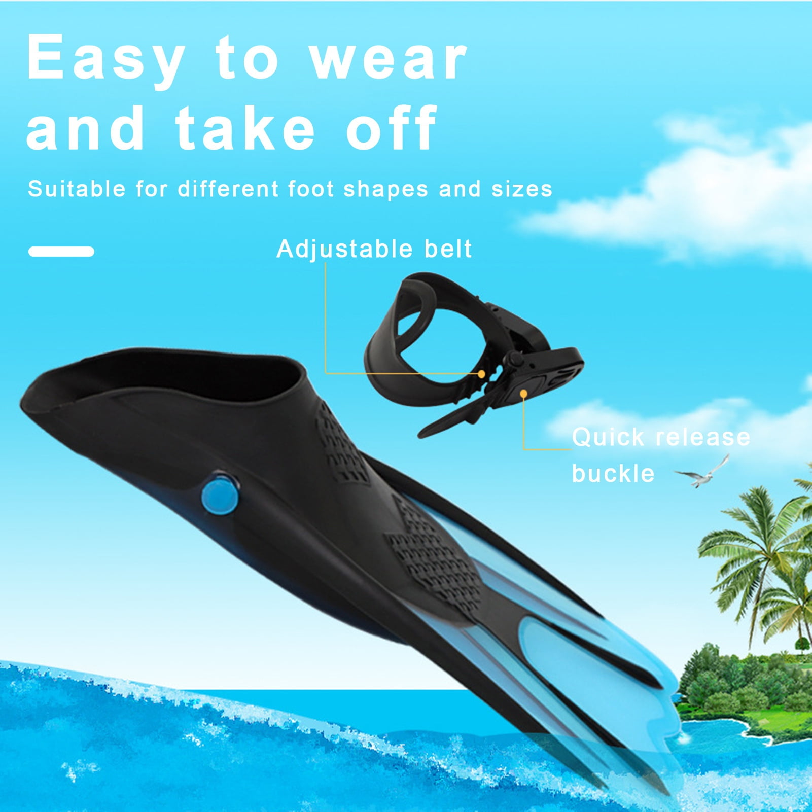Ettsollp 1 Pair Silicone Swimsuit Fins for Unisex Adults Free Diving ...