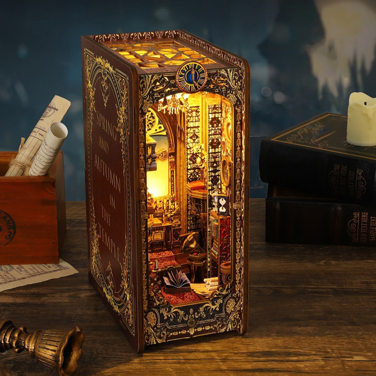 Ettsollp 1 Set Book Nook Kit Smart Sensor Oil Painting Background Easy to Assemble Realistic ...