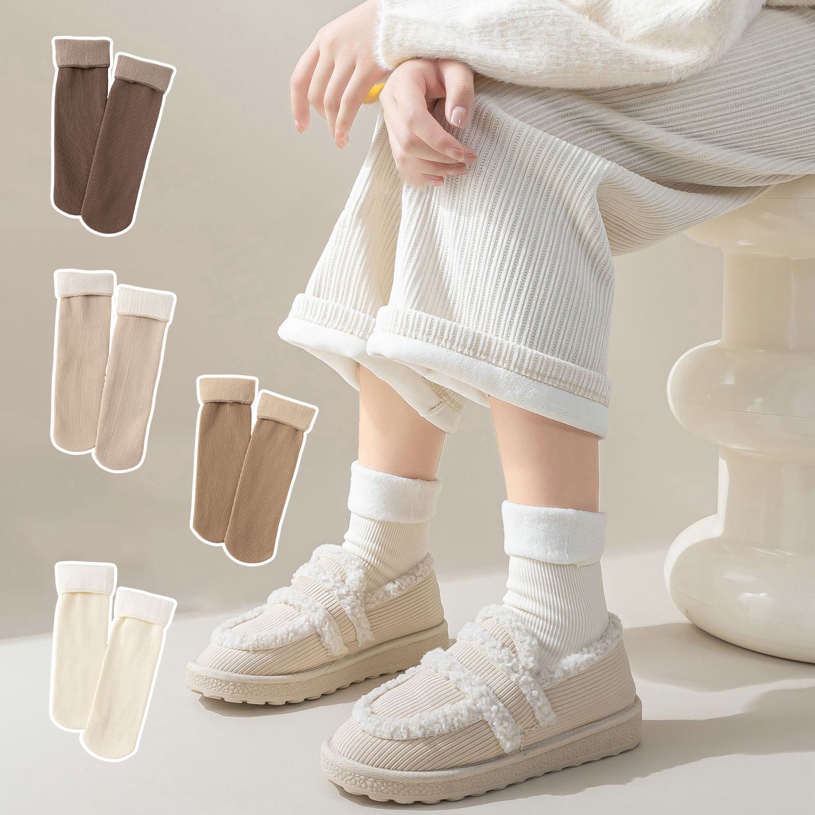 Ettsollp 2 Pairs Women Winter Socks Mid-tube Solid Color High ...