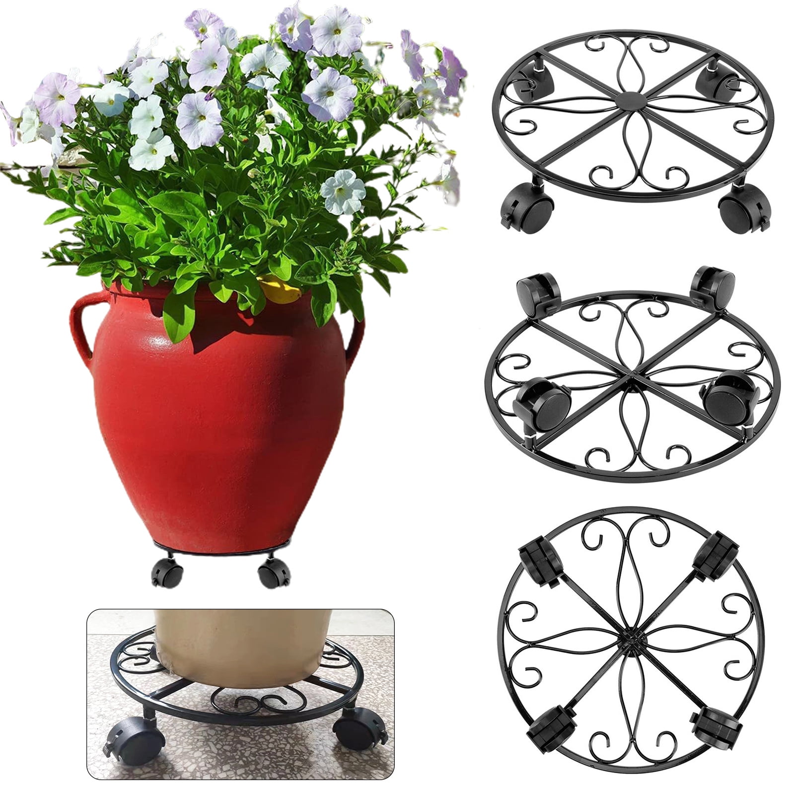 Ettsollp 2 Pcs Metal Plant Caddy with Wheels Heavy-duty Flower Pot ...