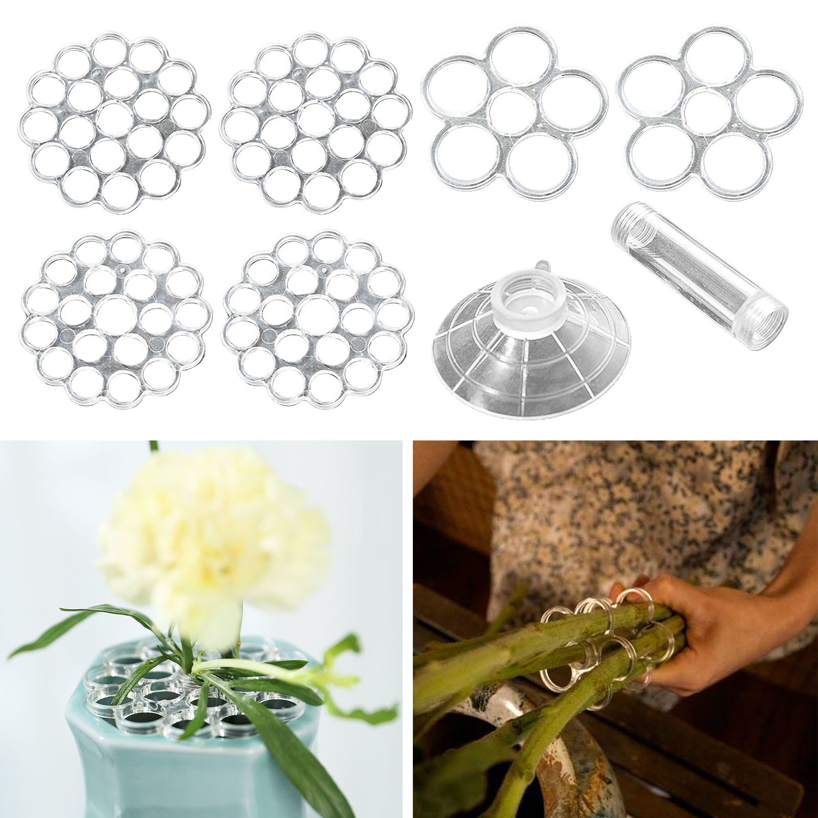 Ettsollp 2 Pcs Rotating Flower Arrangement Tool Clear Multi-Hole ...