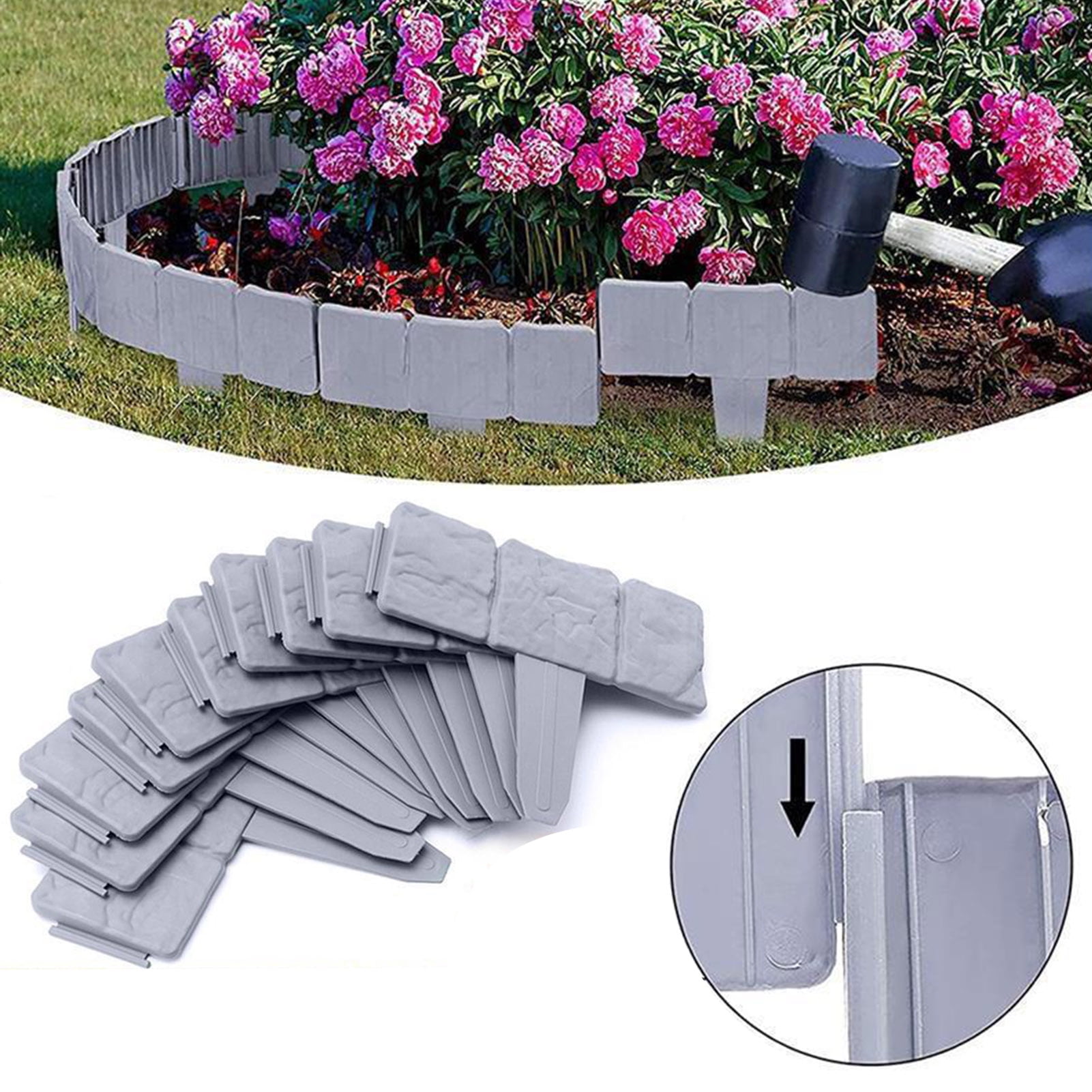 Ettsollp 20 Pcs Garden Edging Border All-weather No Dig Lawn Edging Border Flexible Interlocking ...
