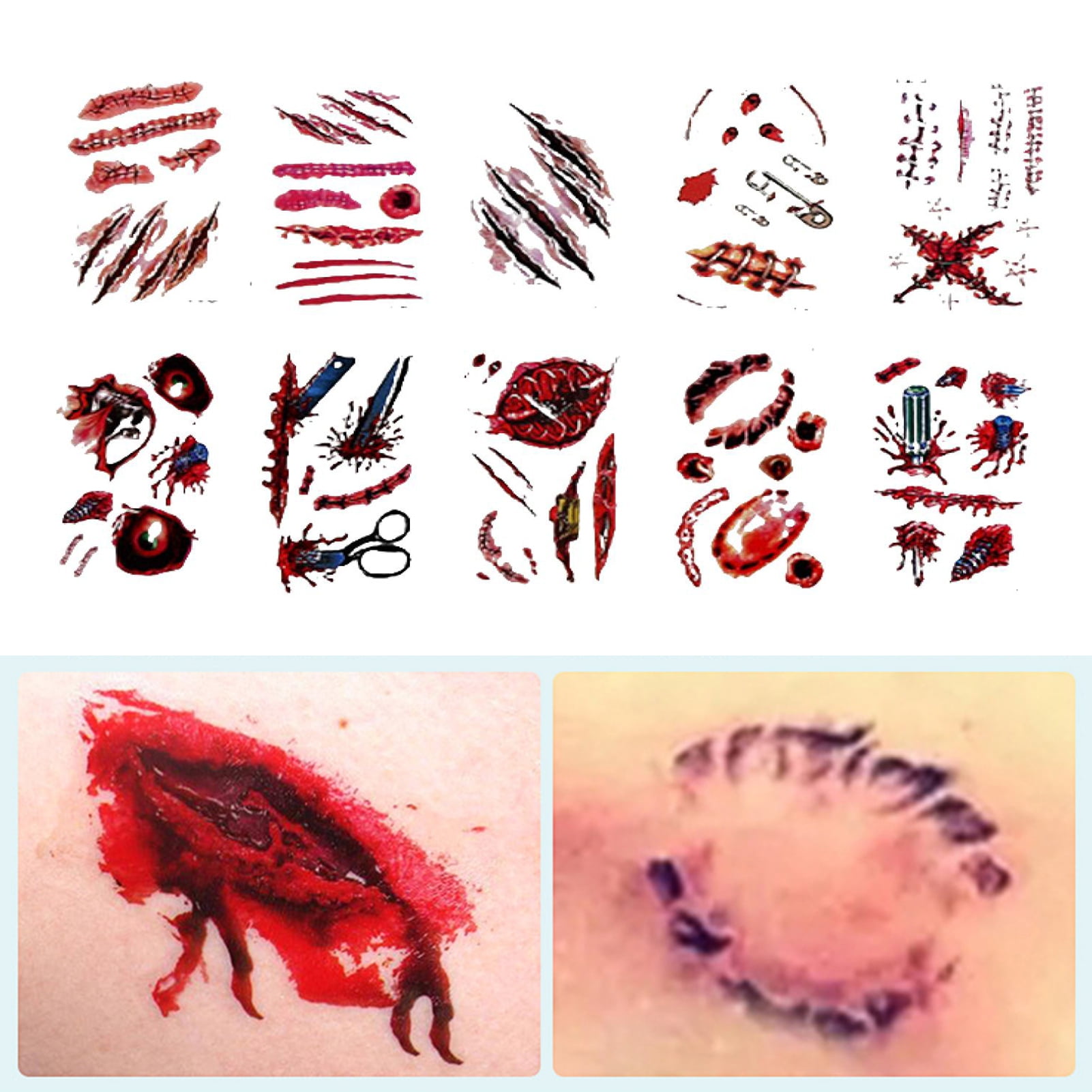 Ettsollp 20Pcs Tattoo Stickers Realistic Fake Blood Scars Cuts Injuries ...