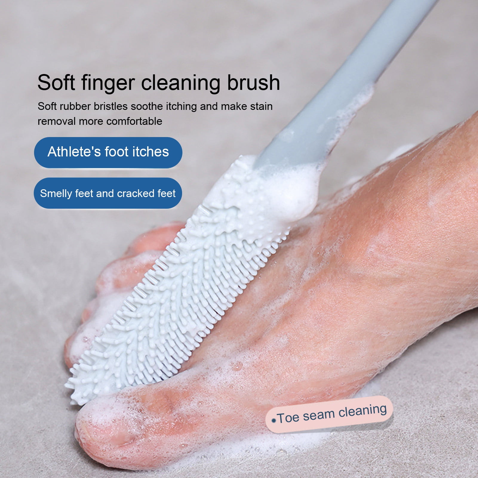 Ettsollp 2Pcs Toe Gap Cleaning Brush Set Foot Scrubber with Long Handle ...