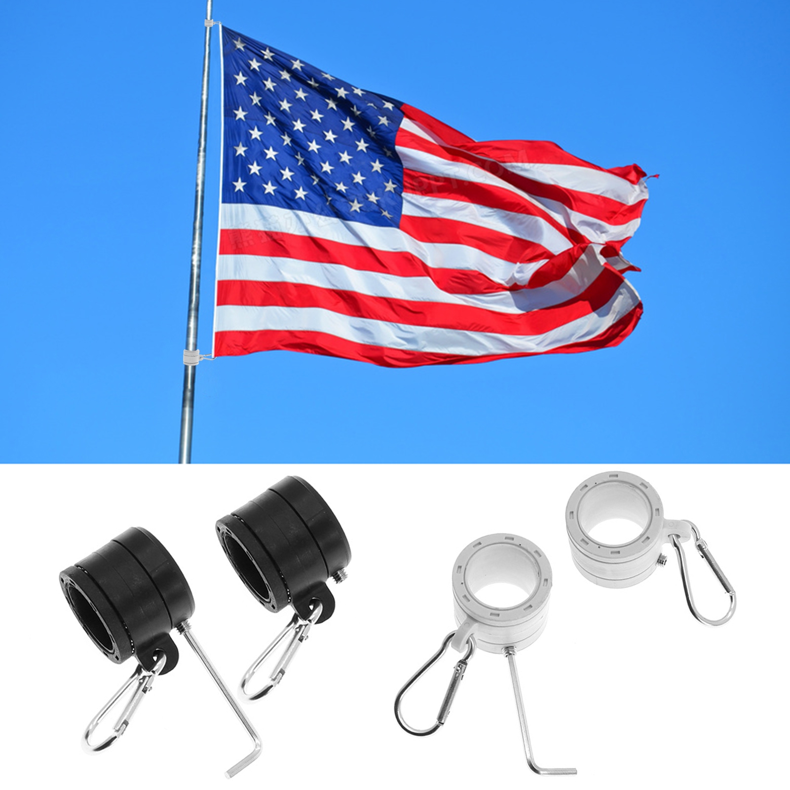 Ettsollp 3Pcs/Set Flagpole Rotating Ring Stainless Steel Anti-Winding ...