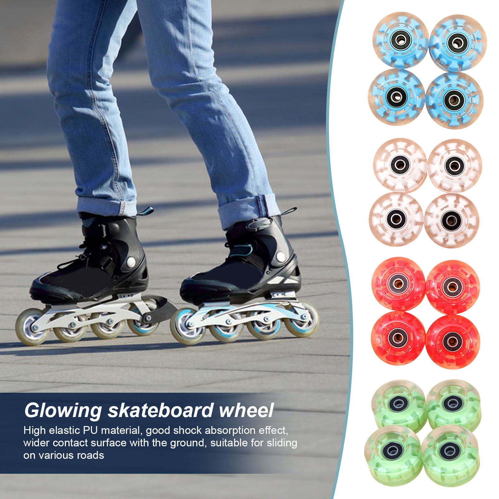 Ettsollp 4 Pack Roller Skate Wheels Quad Light Up Skateboard Wheels ...