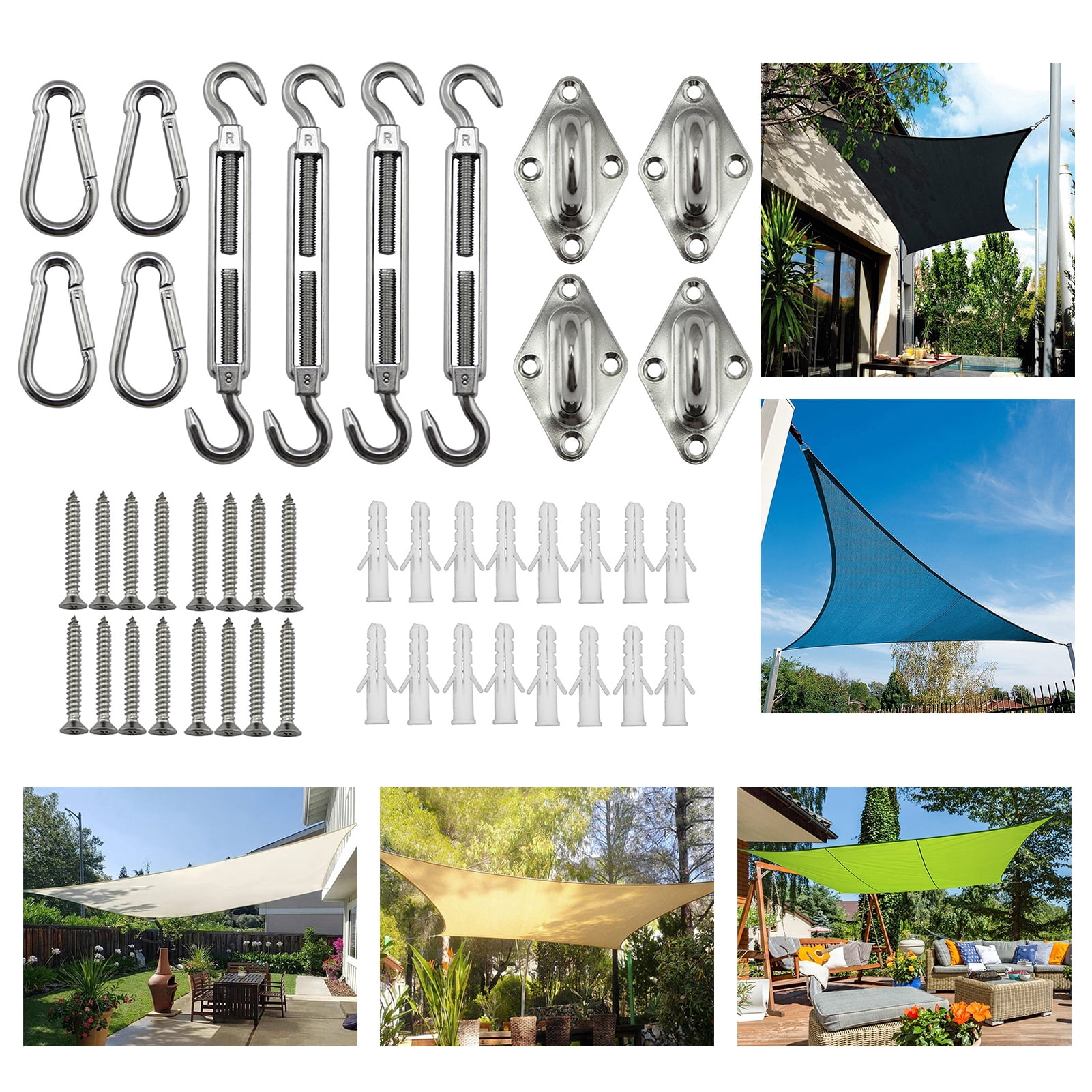 Ettsollp 44 Pcs Shade Sail Hardware Kit for Four-Corner Sun Shades ...
