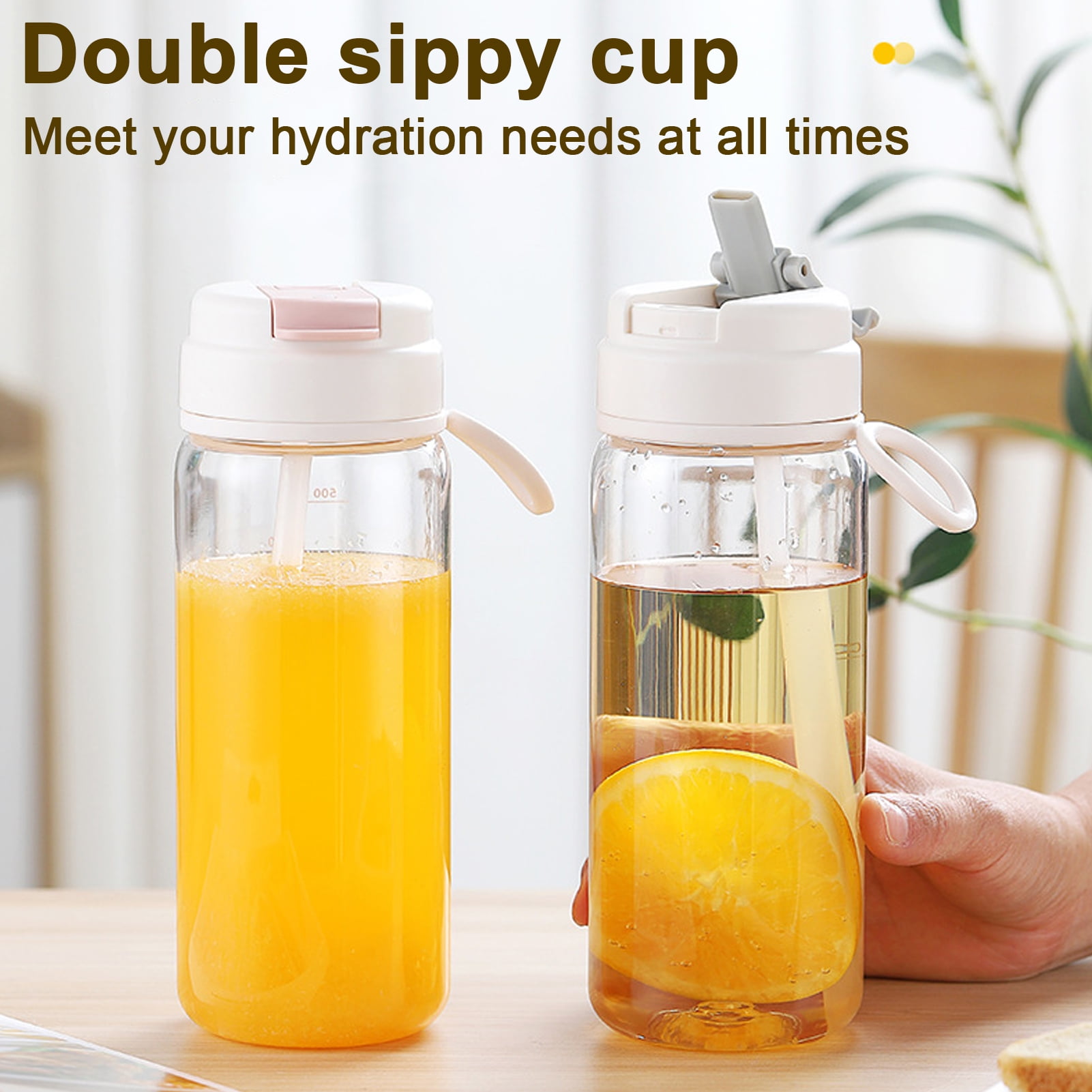 Ettsollp 450ML/600ML Sippy Cup with Straw Top Water Bottle BPA Free One Hand Operation Leak ...