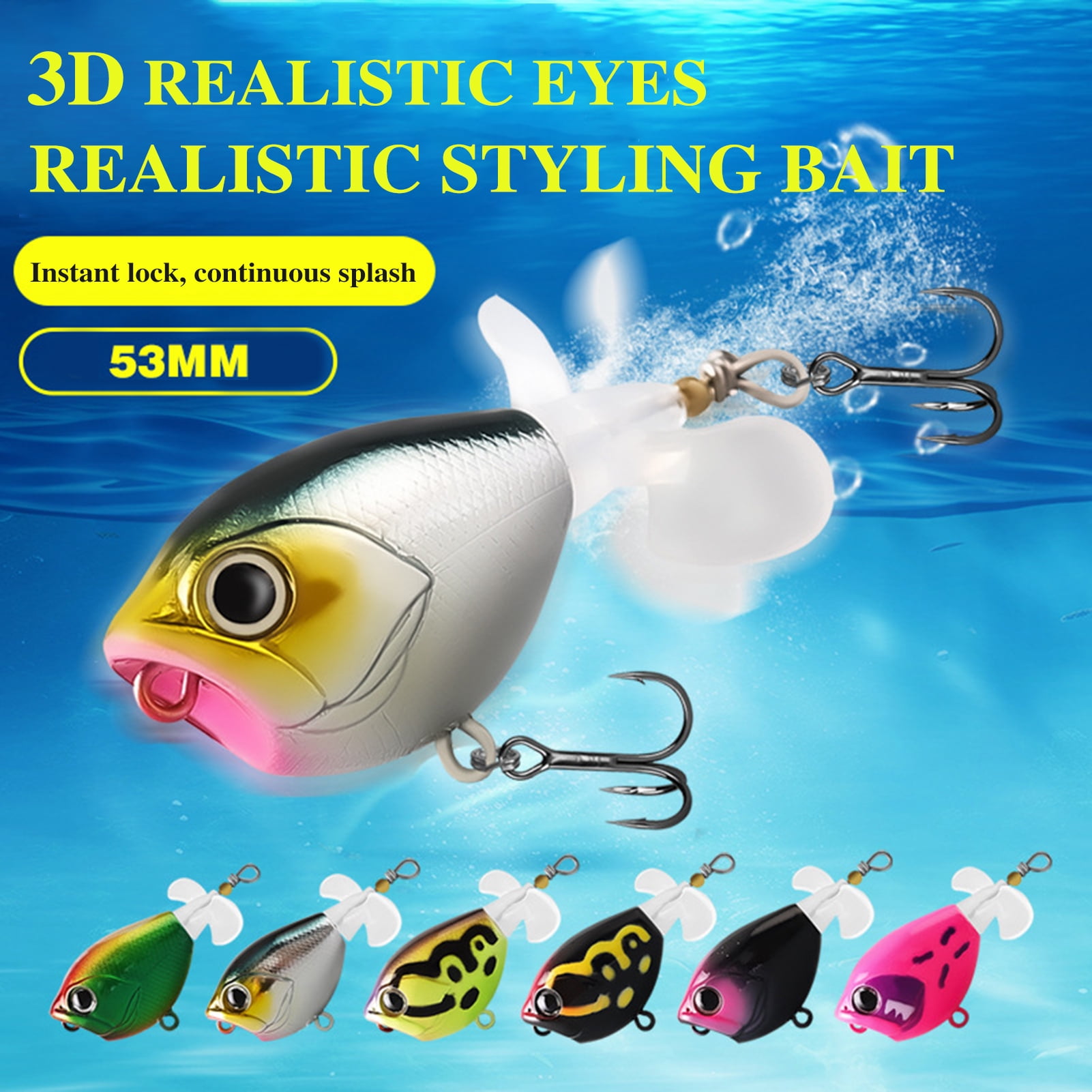 Ettsollp 5.3CM/6G Topwater Fishing Lure with Double Propellers Treble ...