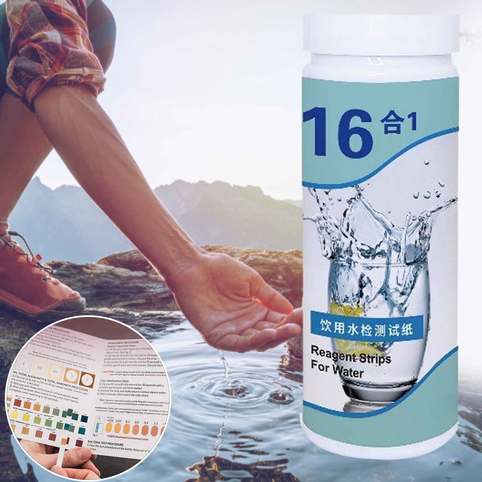 Ettsollp 50/100 Pcs Water Test Strips 16-in-1 Drinking Water Test Kit ...