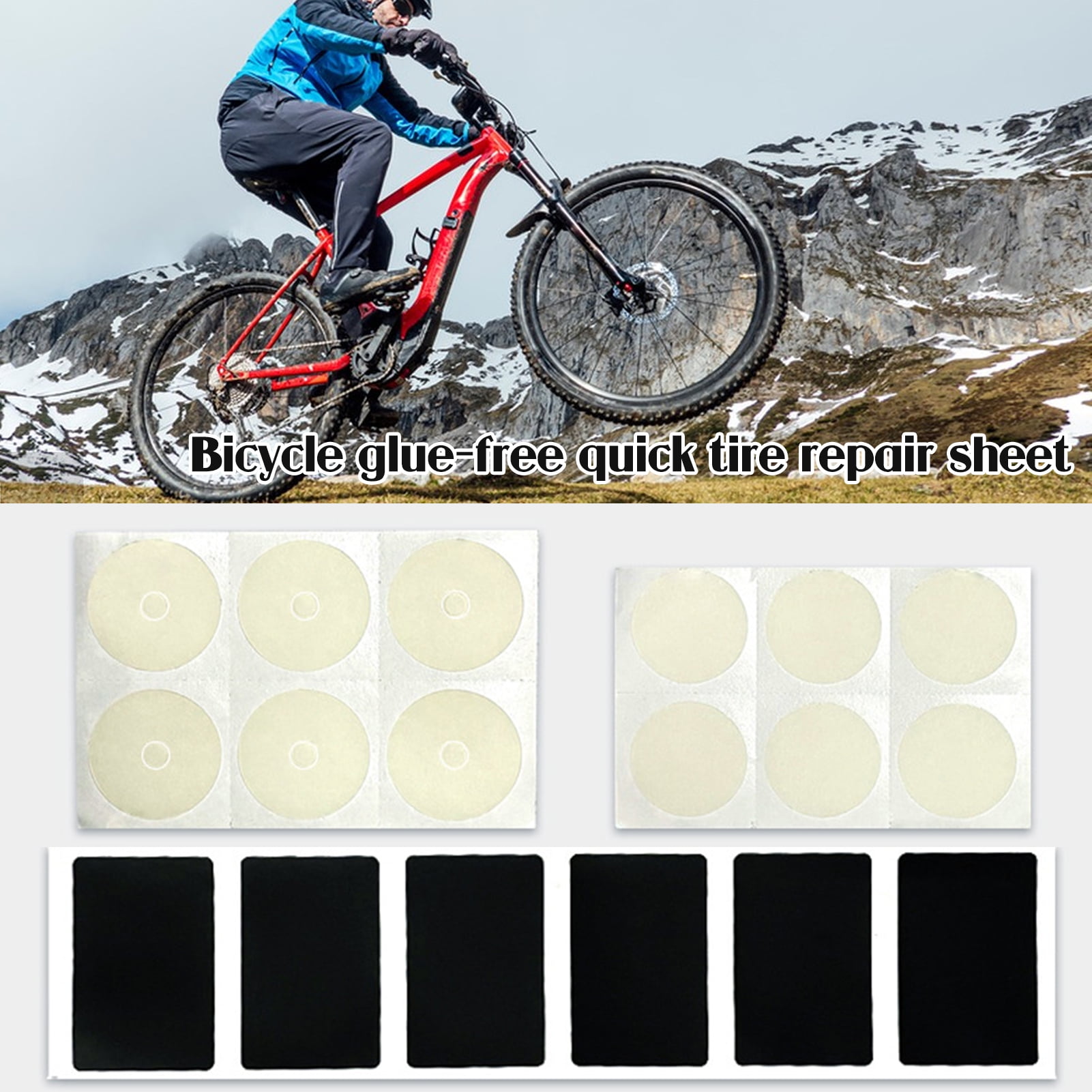 Ettsollp 6Pcs/Sheet Bicycle Tire Repair Patch Glue-Free Universal MTB ...
