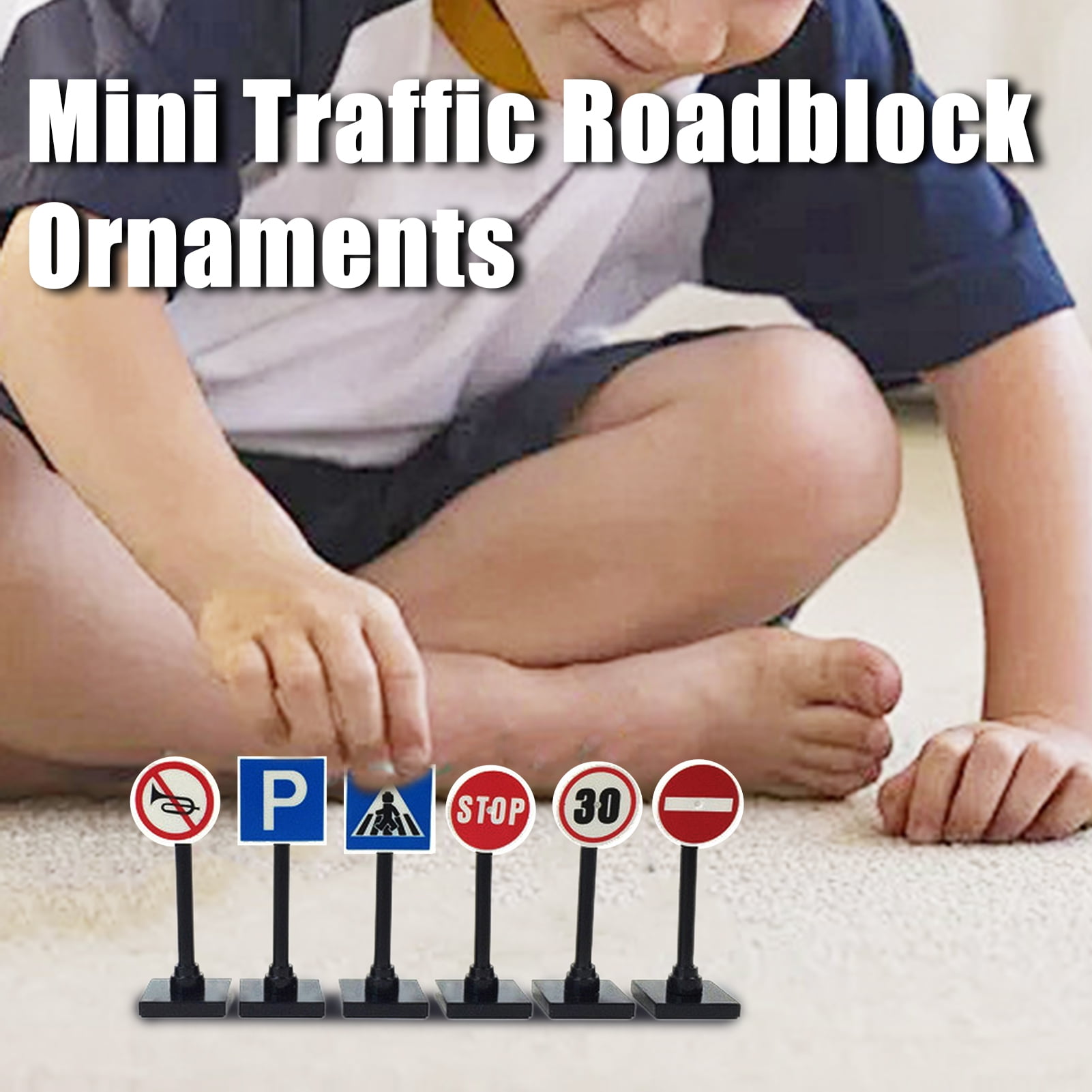 Ettsollp 6Pcs Traffic Toy Ornament Dollhouse Traffic Road Signs Set Mini Signpost Barrier for ...