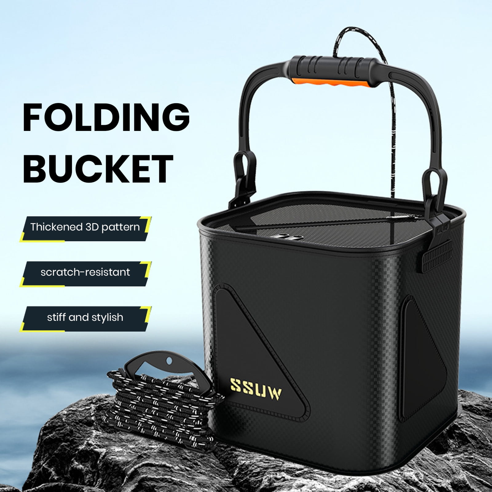 Ettsollp 7/9/11L Foldable Fishing Bucket Portable Handle Double Zipper ...
