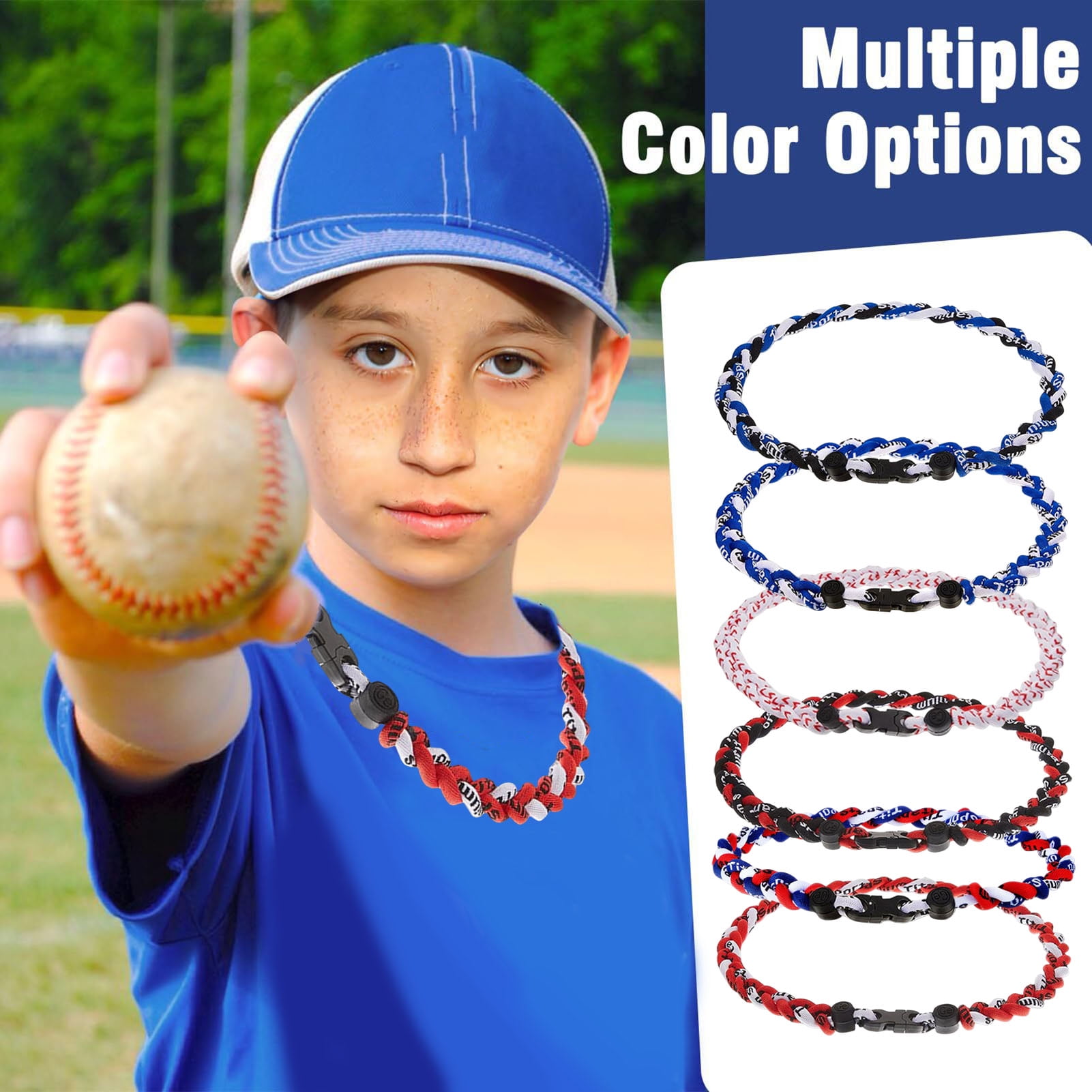Ettsollp Baseball Necklace 18-inch Tri-Braided Rope Sports Necklace ...