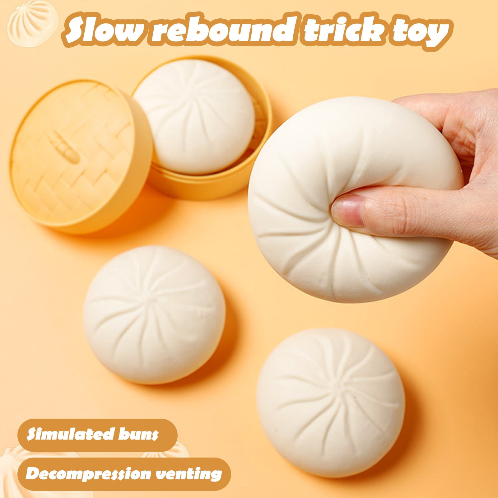 Ettsollp Bun Squeeze Toy with Steamer Anxiety Stress Relief Dough Ball ...