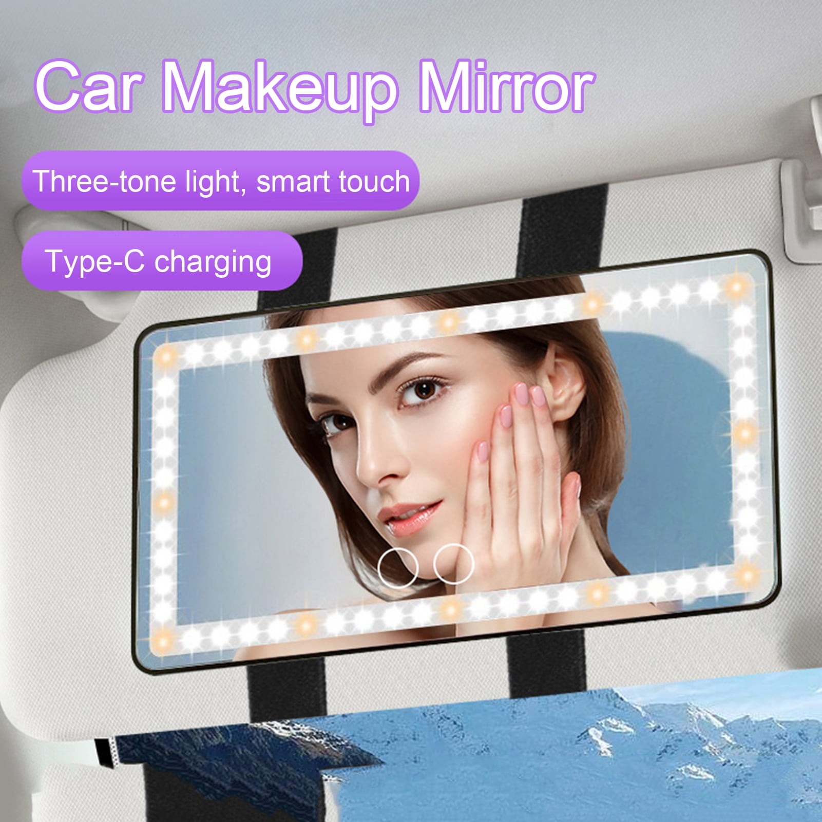 Ettsollp Car Visor Makeup Mirror 3-Color LED Adjustable Rechargeable ...