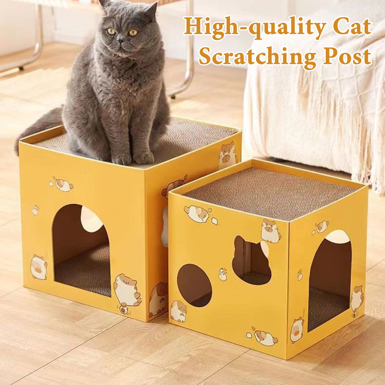 Ettsollp Cardboard Cat House with Scratch Pad Square Corrugated Cat ...