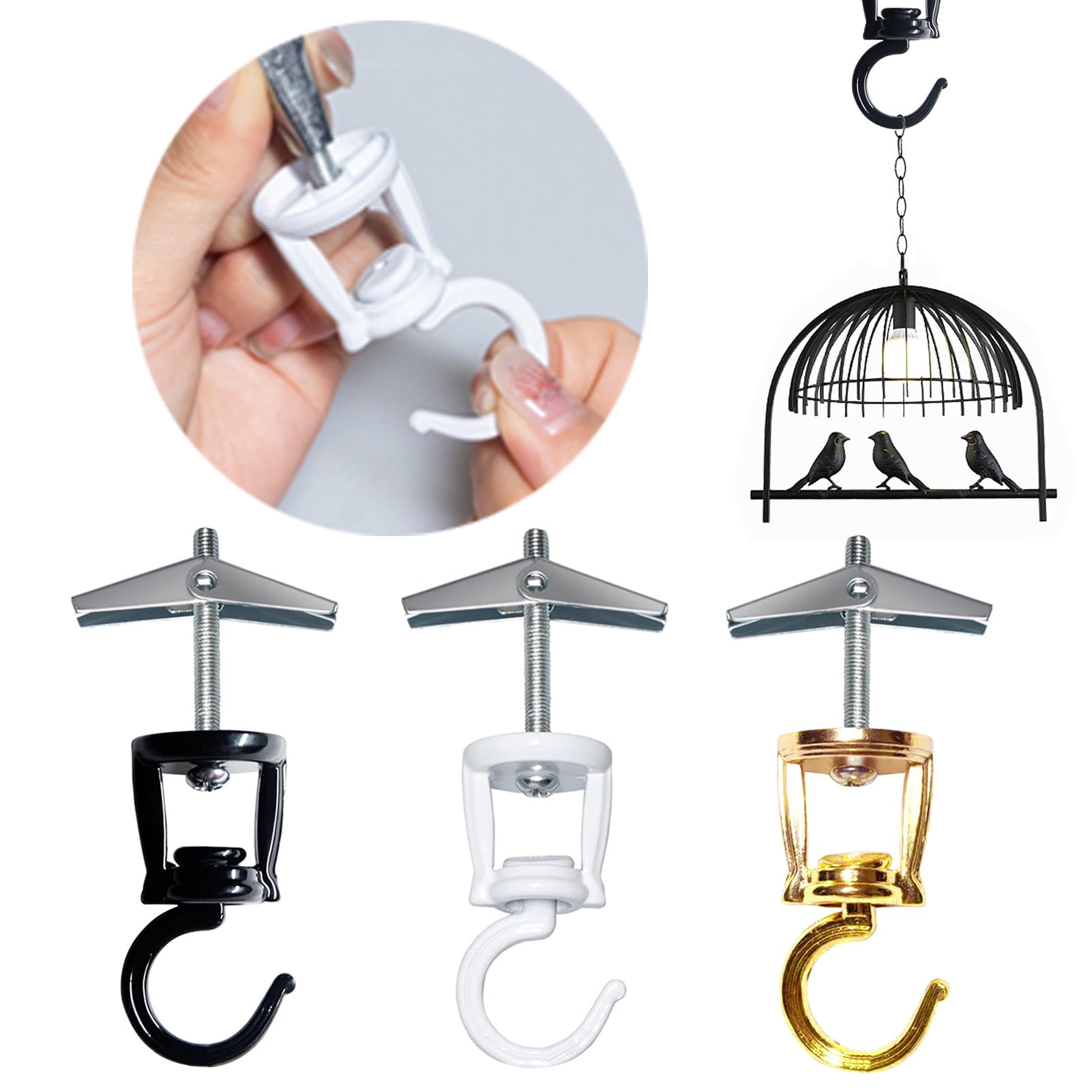 Ettsollp Ceiling Hooks for Hanging Plants 360° Rotation Metal Plant Hooks Easy Installation ...